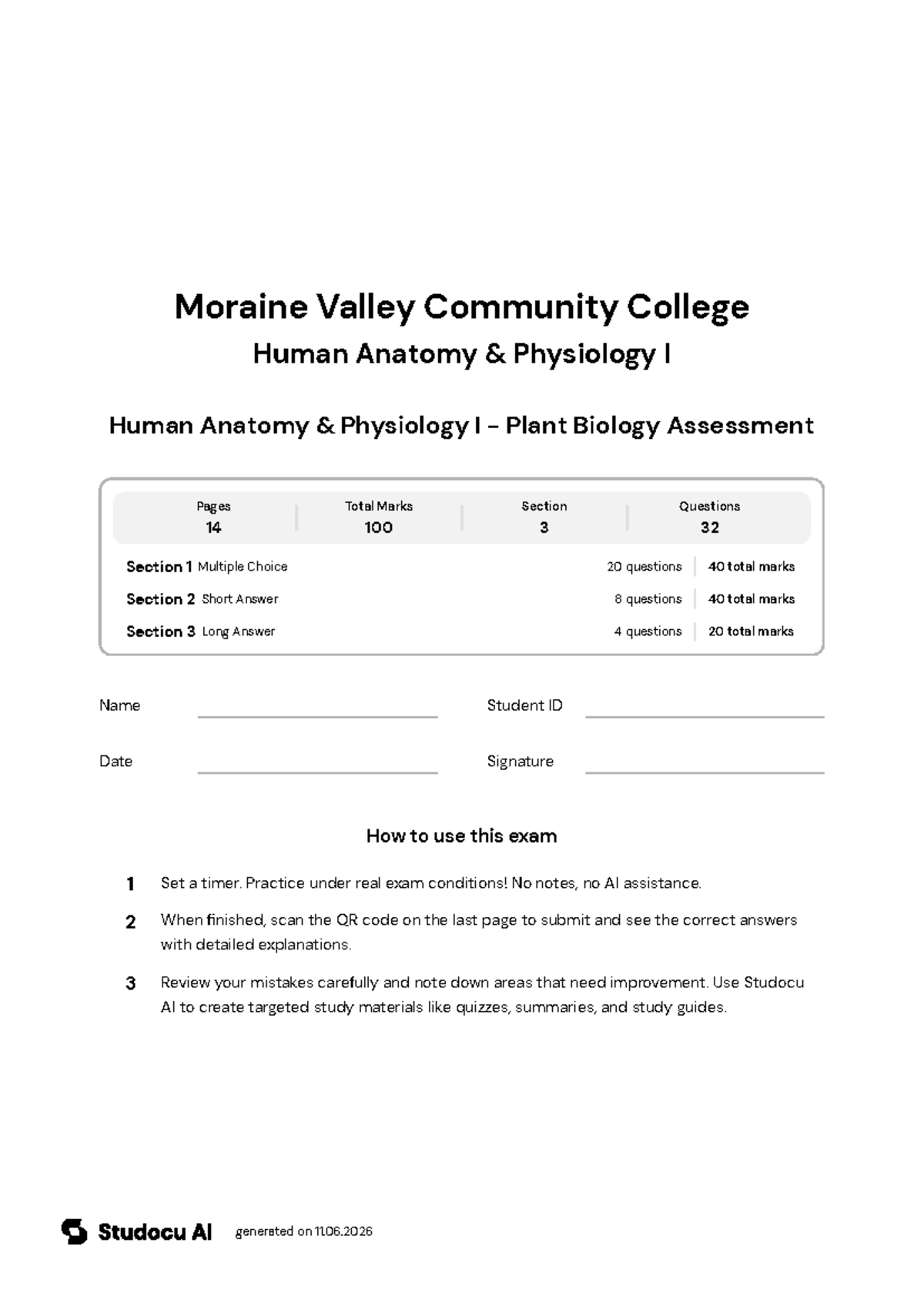 Human Anatomy & Physiology I - Plant Biology Assessment - Studocu