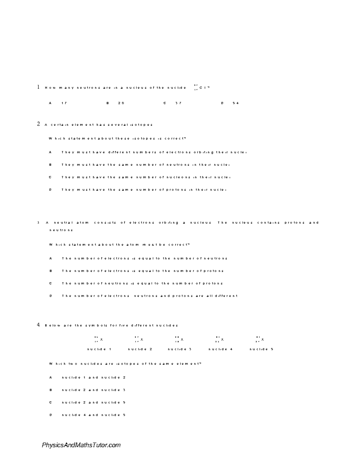 The Nuclear Atom (Multiple Choice) QP - Isotopes and Nucleus Structure ...
