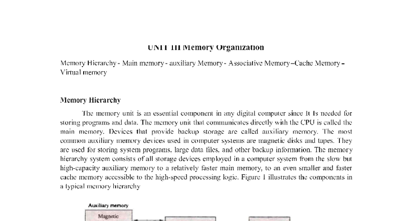 COA Unit III - Associative Memory and Auxiliary Storage Overview - Studocu