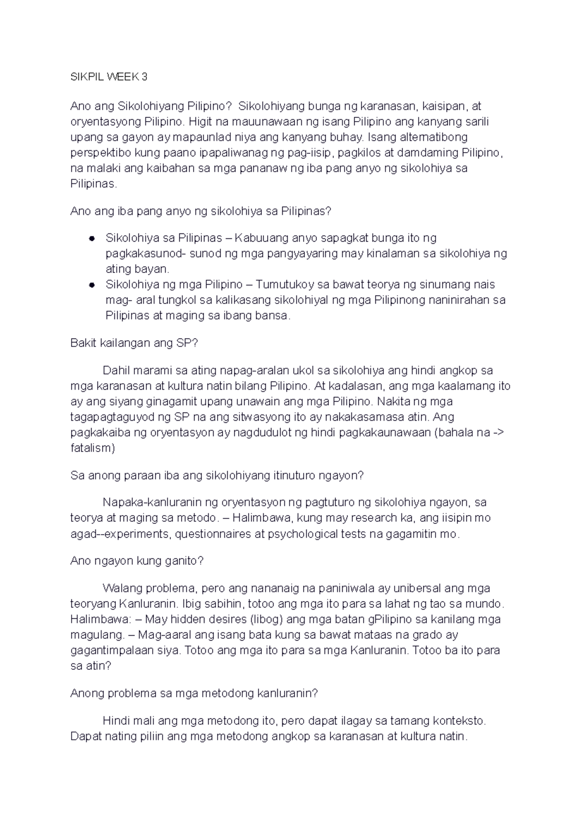 SIKPIL WEEK 3: Pag-intindi sa Sikolohiyang Pilipino at Kahalagahan Nito ...