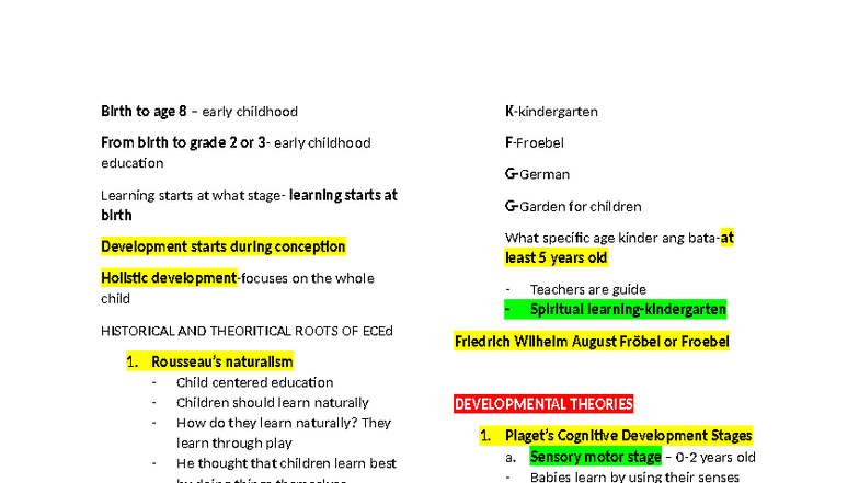 ECEd 101: Early Childhood Development from Birth to Age 8 Notes - Studocu