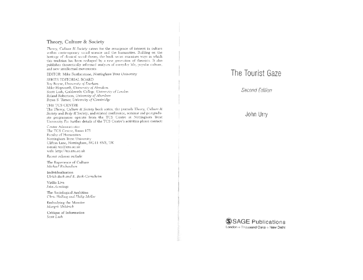 Urry 2000 The Tourist Gaze - Theory, Culture Society Theory, Culture ...