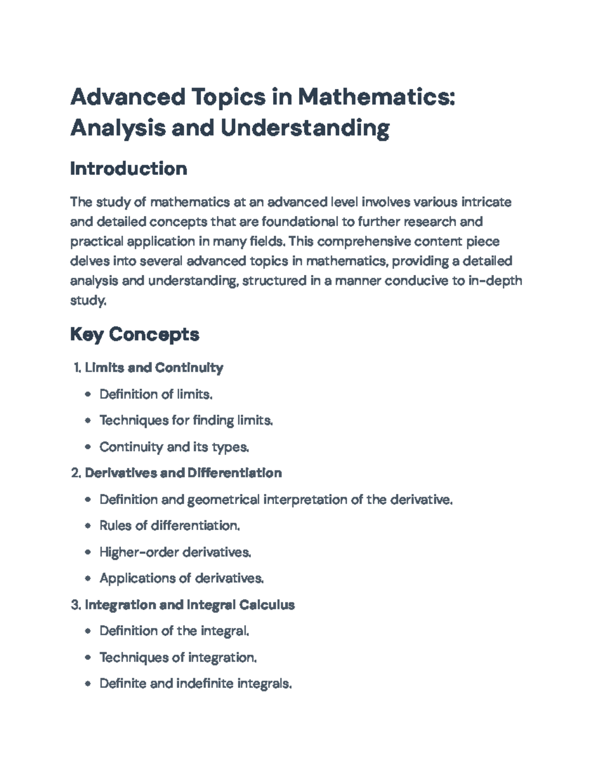 Advanced Topics in Mathematics: Analysis and Applications (MATH 401 ...