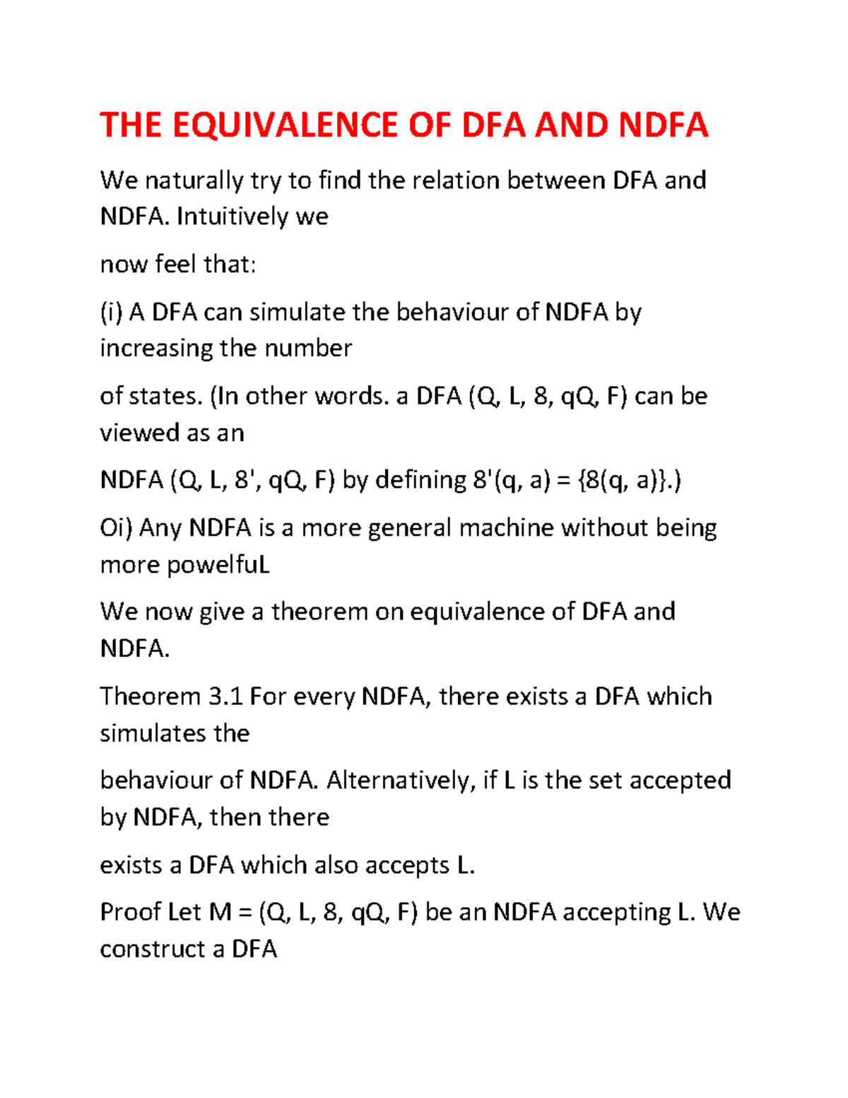 DFA vs NDFA: Equivalence Analysis in Computer Science (CS101) - Studocu