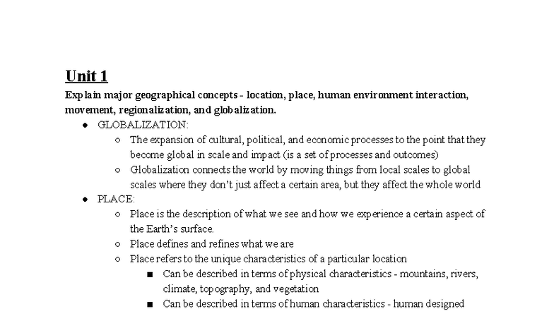 U1-4 SG: Key Geographical Concepts & Globalization Insights - Studocu