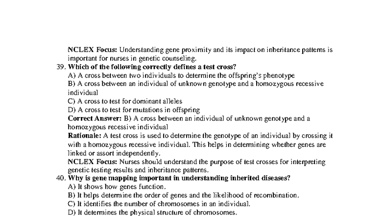 NCLEX Focus: Gene Proximity, Test Crosses, and Genetic Variation - Studocu