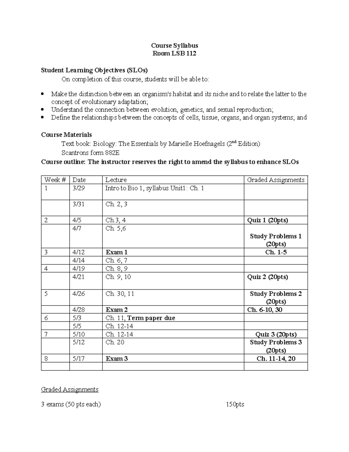 Biology Syllabus & Student Learning Objectives (BIO 6240) - Studocu