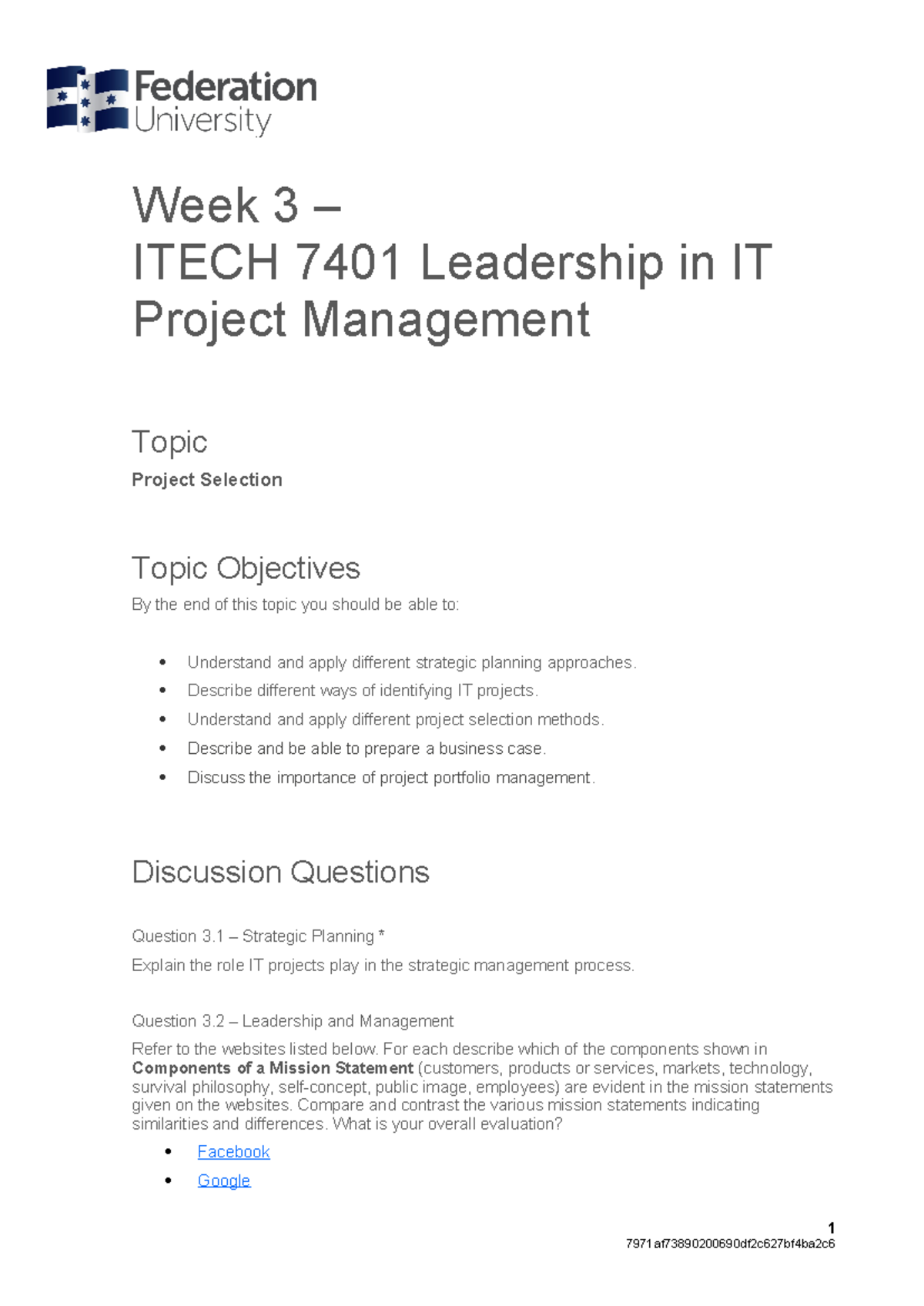 ITECH 7401 Week 3 Tutorial Notes on Leadership and Project Management ...