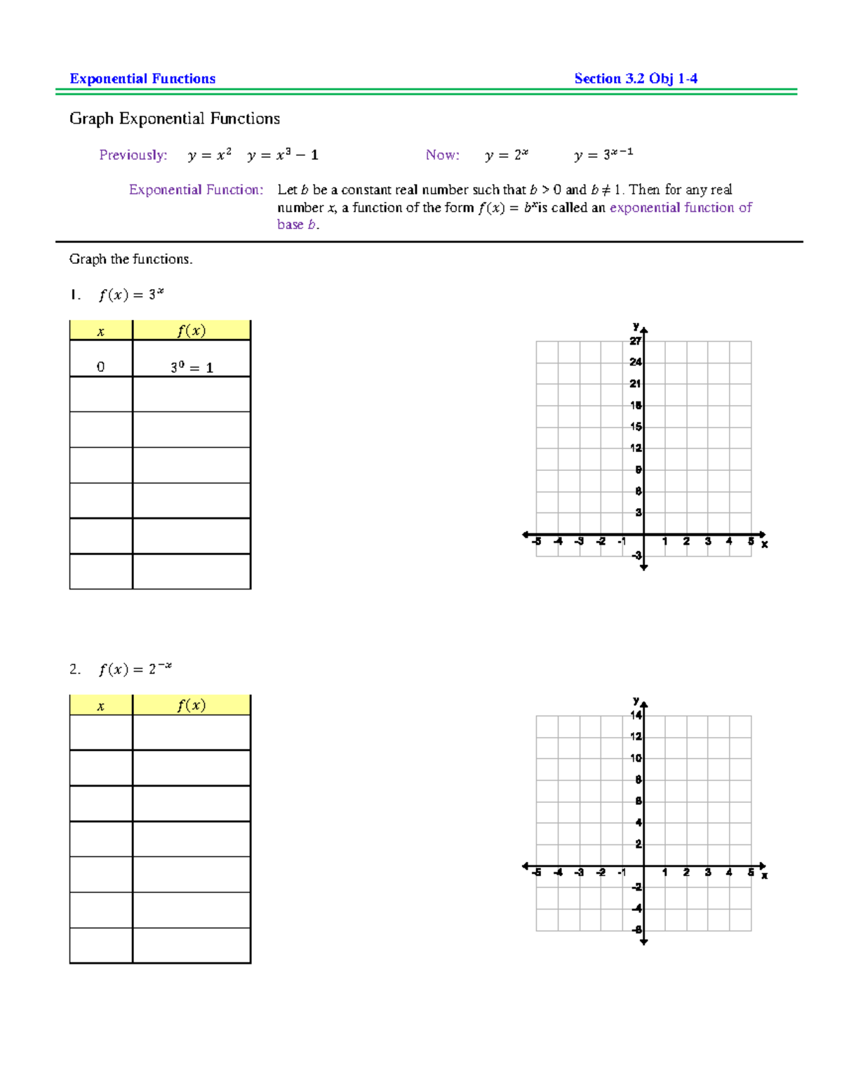 3.2 Exponential Functions Obj 1-4 ADA - Exponential Functions Section 3 ...