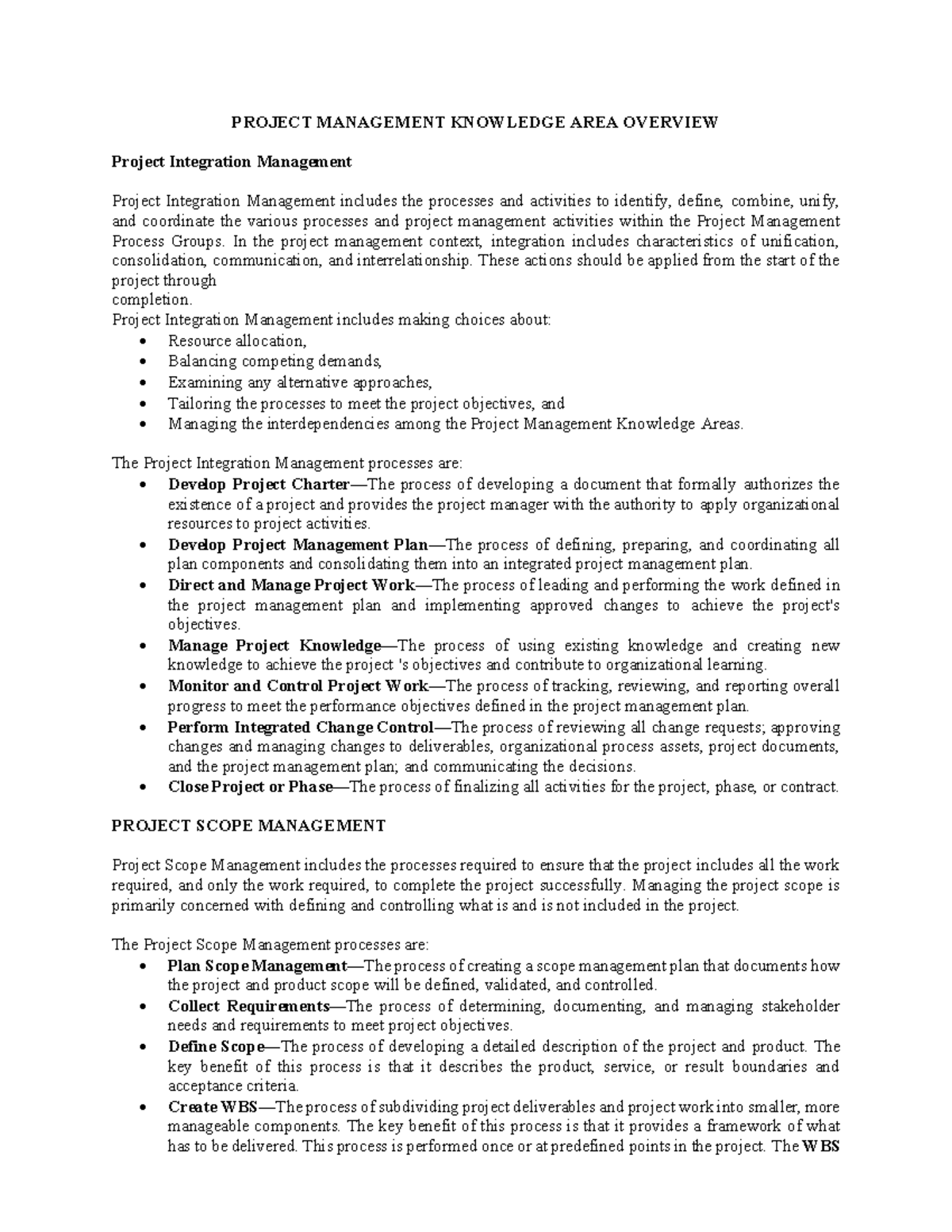 PMKA - Overview of Project Management Knowledge Areas - Studocu