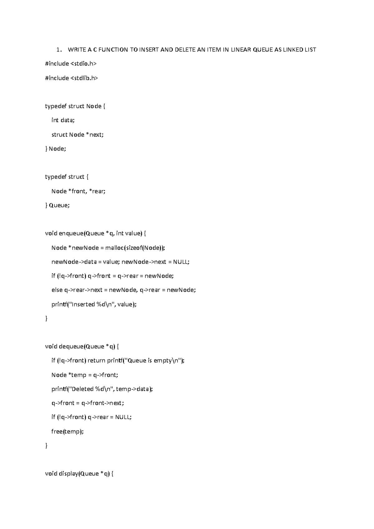DS Codes - This is program code of the computer graphics - 1. WRITE A C FUNCTION TO INSERT AND ...