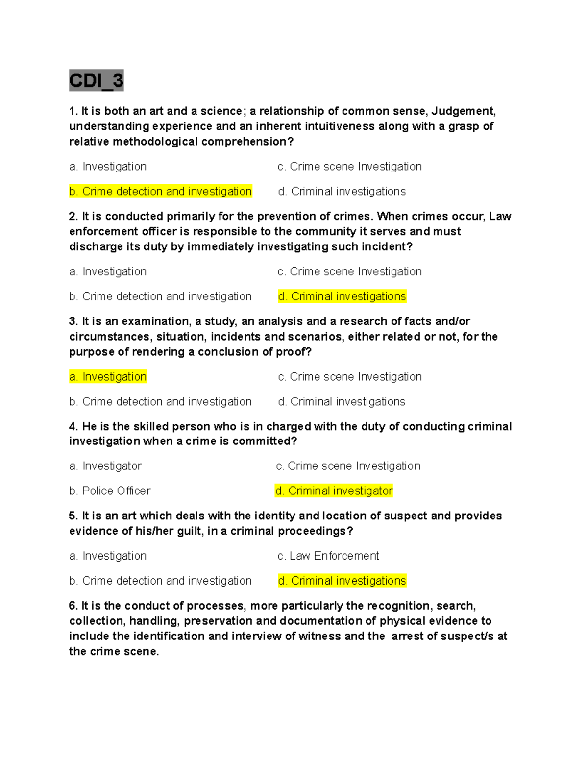 CDIN 3-QA - Criminal Investigation Study Notes and Answer Key - Studocu