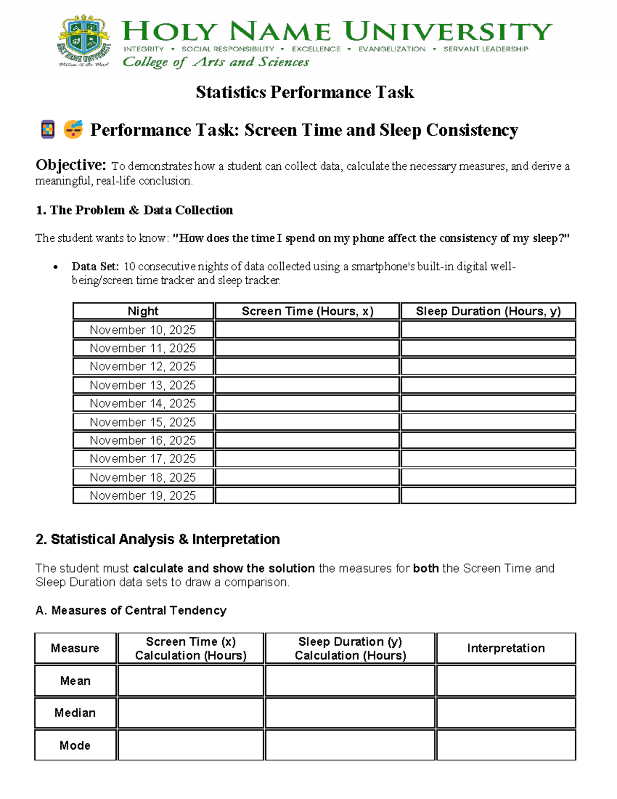 Statistics Performance Task: Screen Time vs. Sleep Consistency Analysis ...