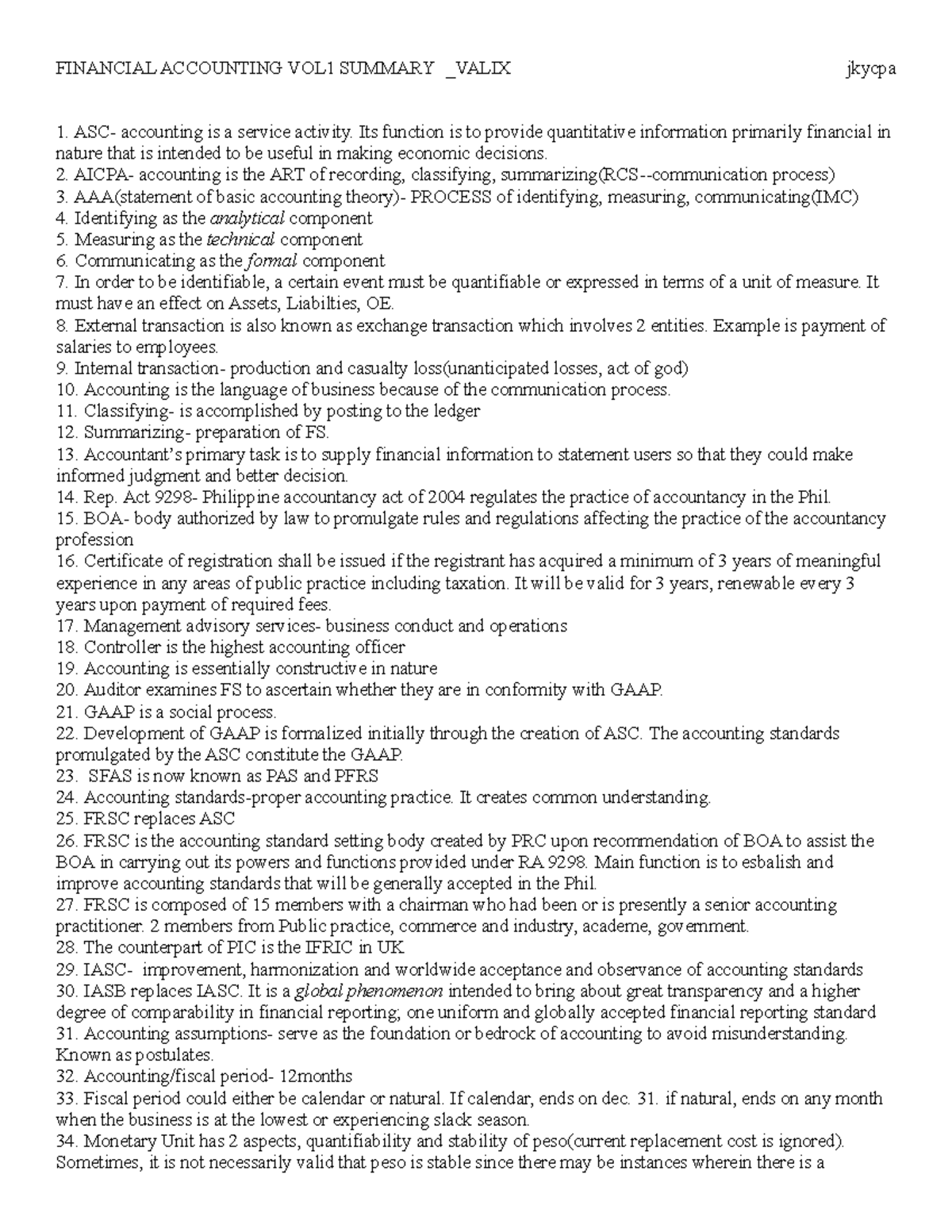 Pdfcoffee - Financial Acocunting and Reporting 1: Valix - ASC- accounting is a service activity ...