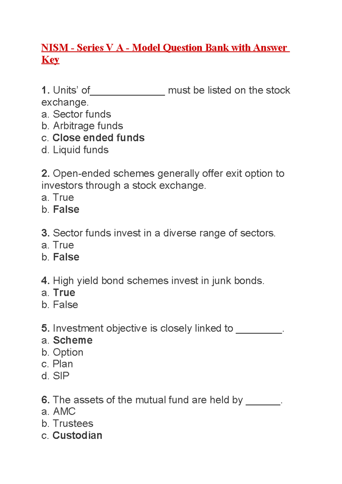 NISM Series V A Q&A Model Question Bank with Answers - Studocu