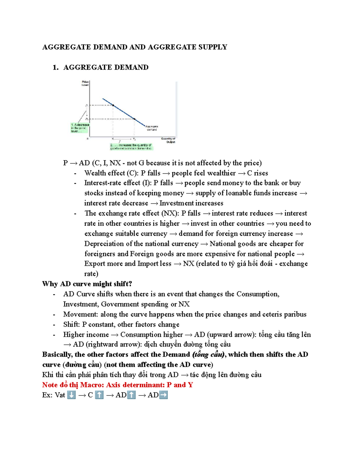 AGGREGATE DEMAND & SUPPLY: Class Notes for Macro Economics (ECON 101 ...