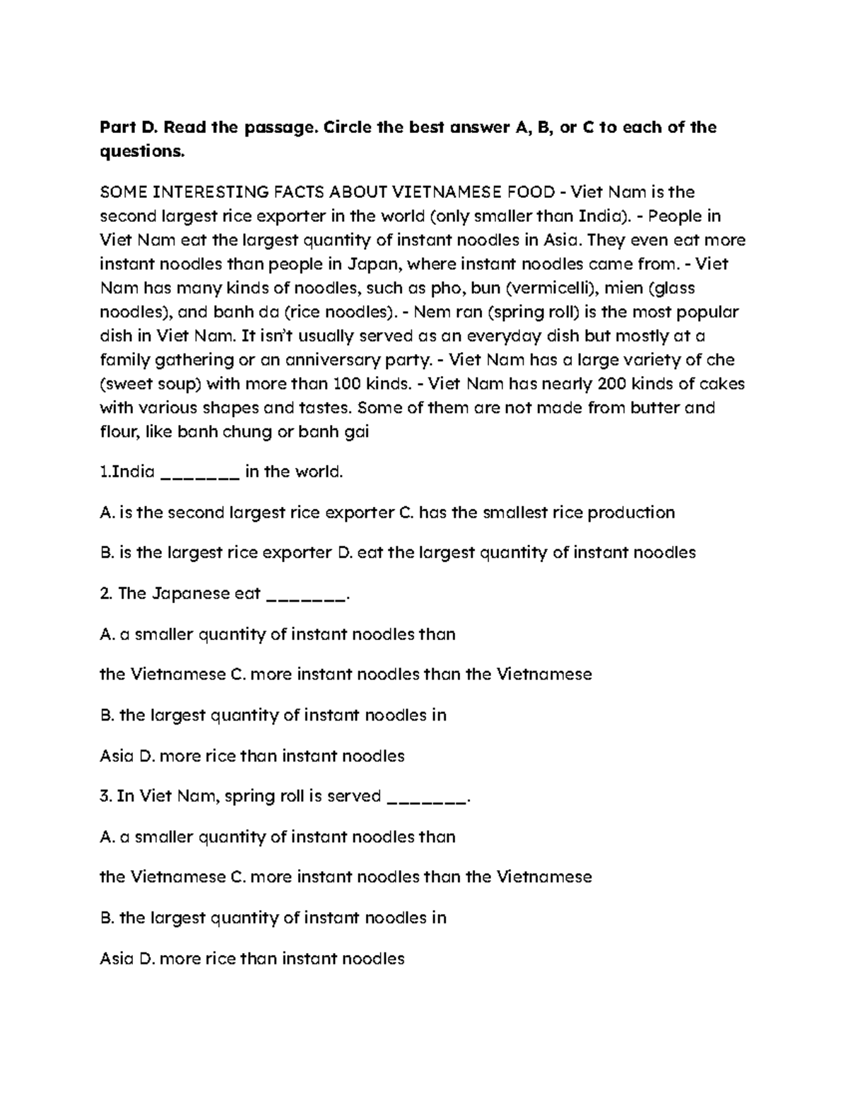 TIẾNG ANH 7 - Interesting Facts About Vietnamese Food and Music - Studocu