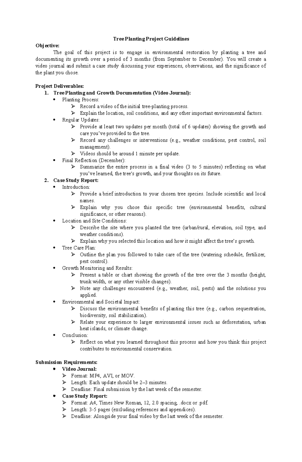 Tree Planting Project Guidelines: Video Journal & Case Study (ENV 101 ...