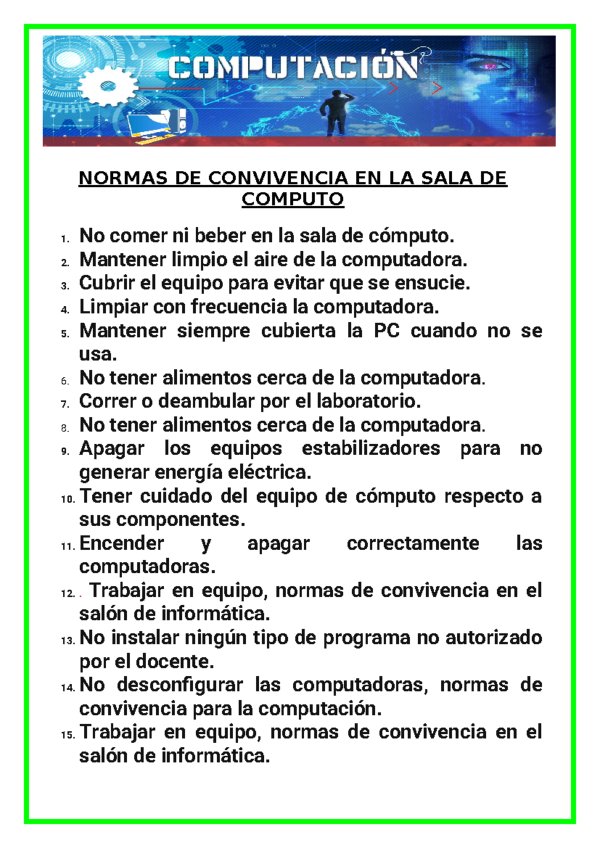 Normas de Convivencia en la Sala de Cómputo - Guía Esencial - Studocu