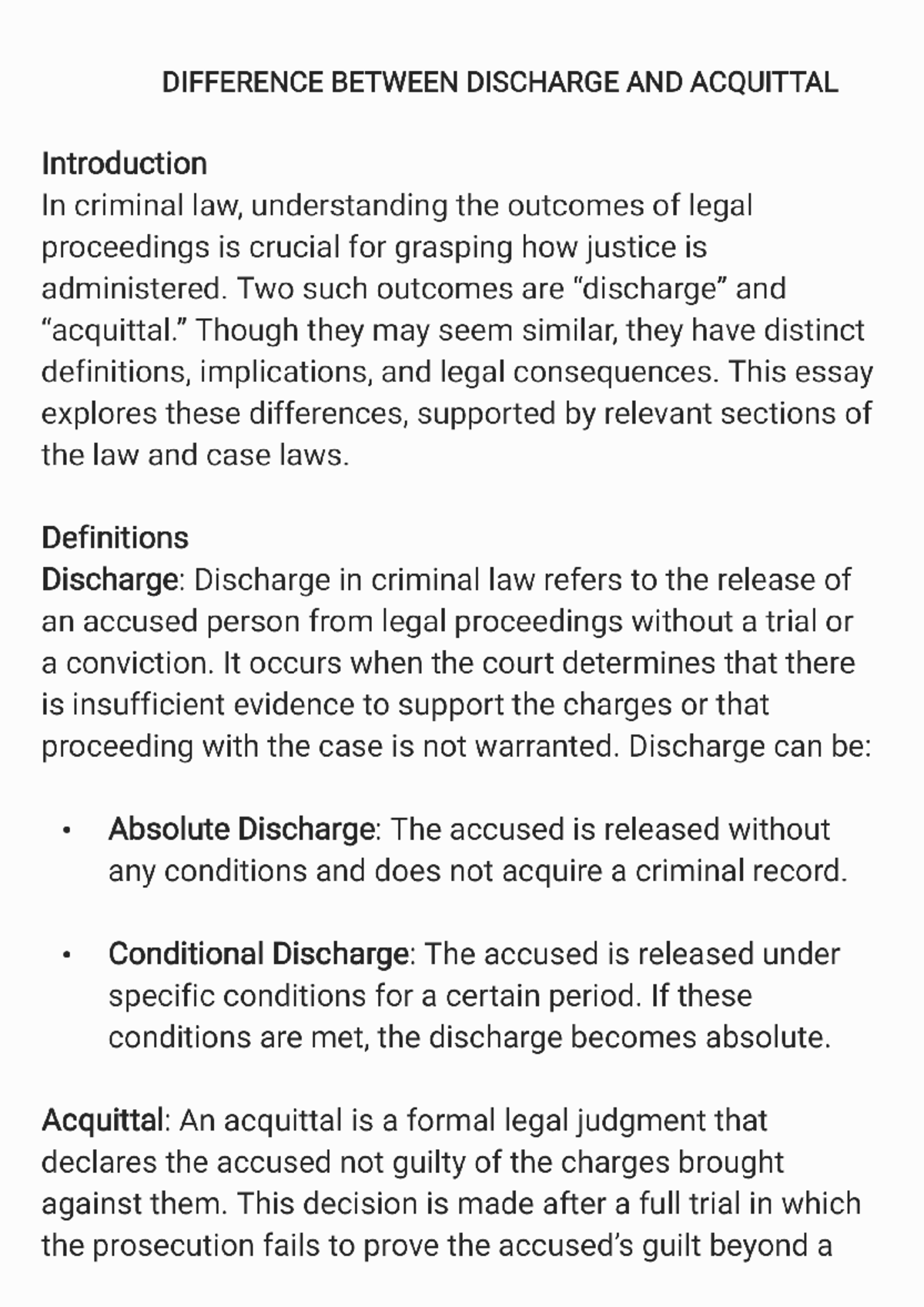 Discharge vs Acquittal: Key Legal Differences in BNSS Law - Studocu