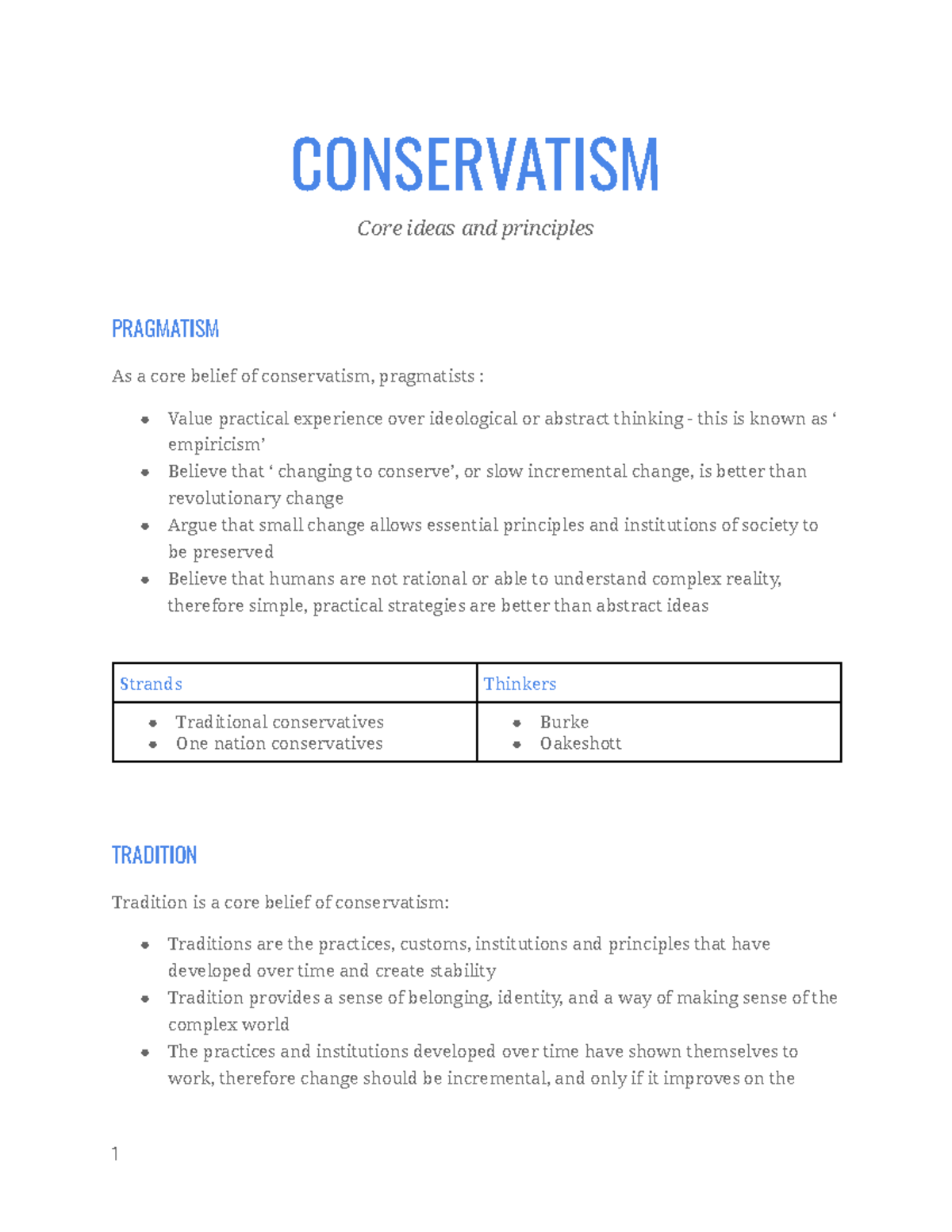 Conservatism - Core ideas and principles - CONSERVATISM Core ideas and ...