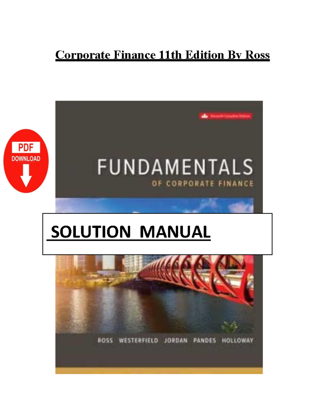 Solution Manual Corporate Finance 11th Edition Stephen Ross Chapter 1 ...