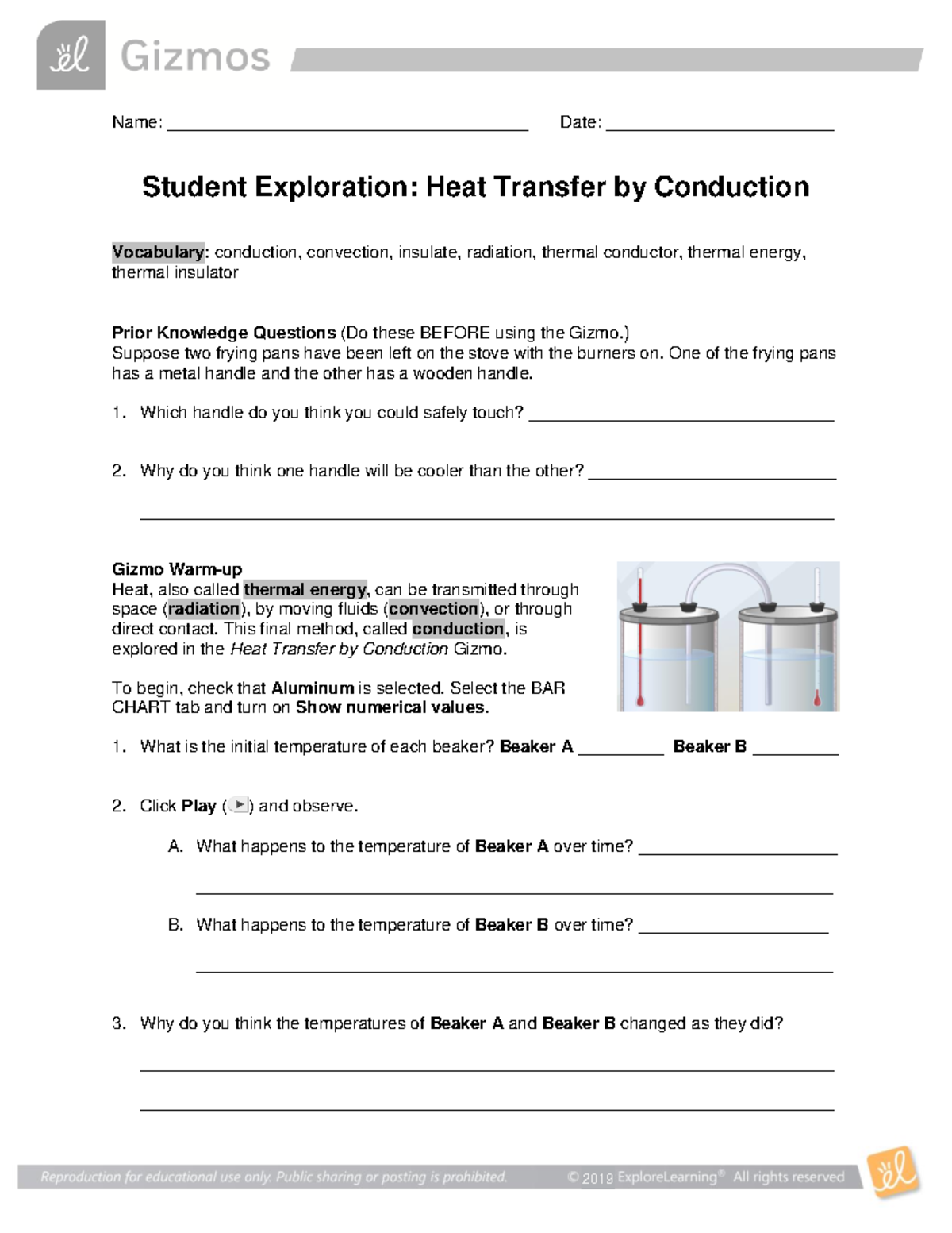 Heat Transfer by Conduction SE - Student Exploration Guide - Studocu