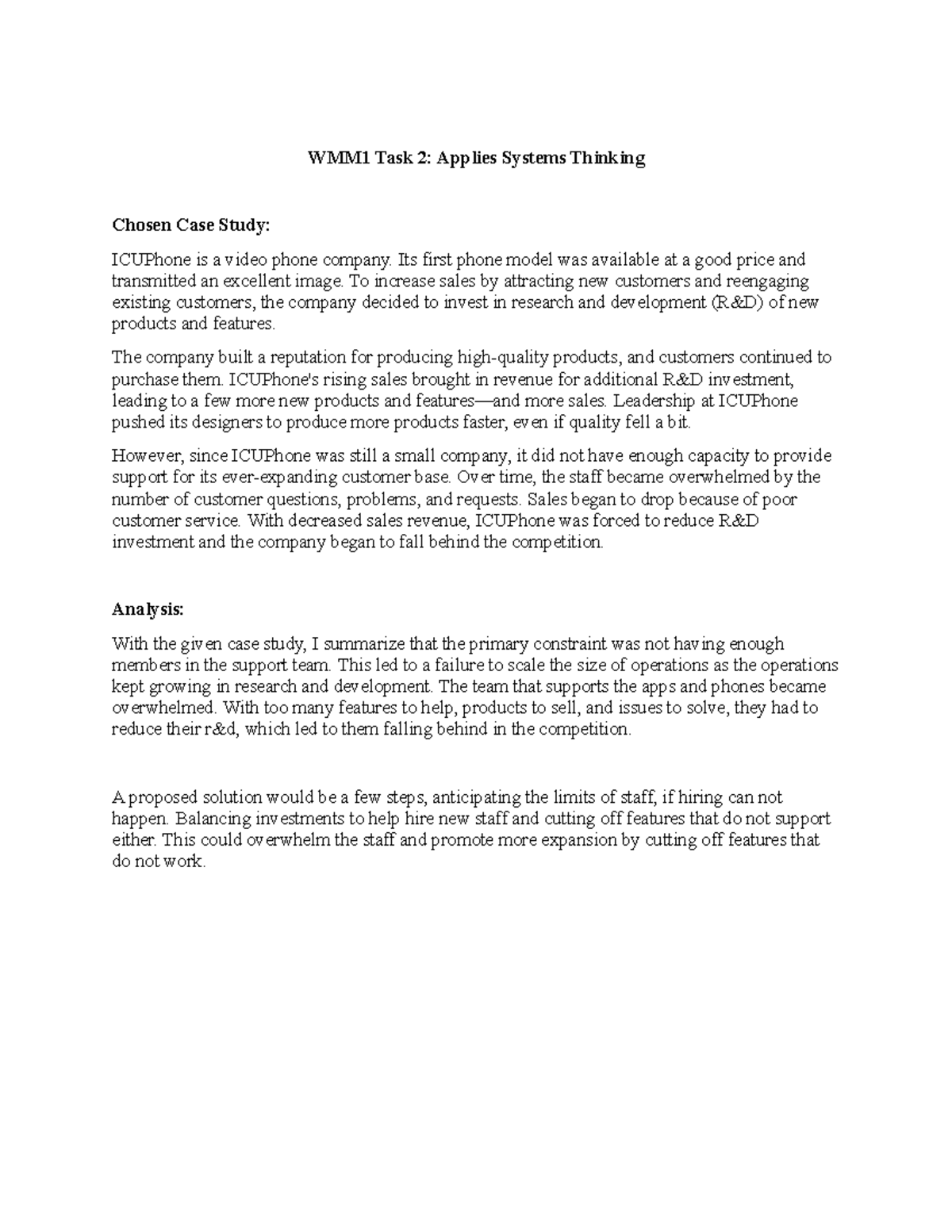 WMM1 Task 2: Systems Thinking Analysis of ICUPhone Case Study - Studocu