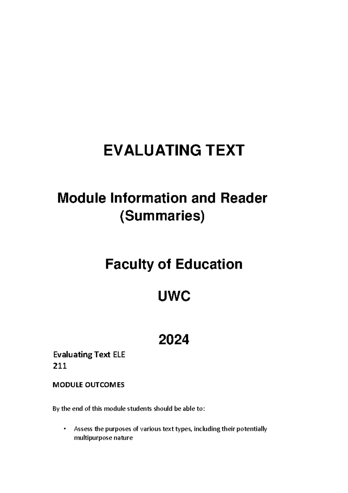 Evaluating Text Types: Functional Classification in ELE 211 Module ...