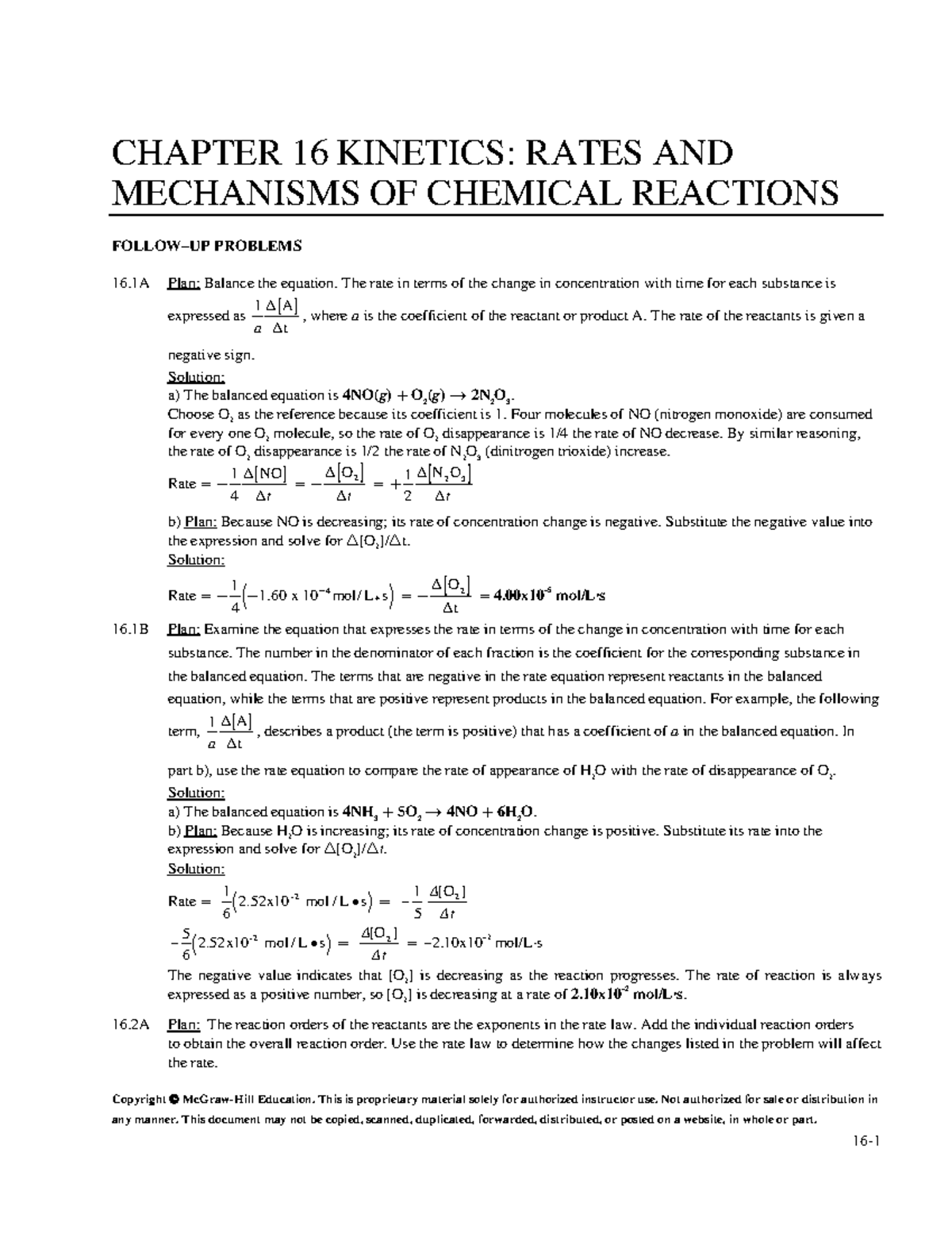 CHAPTER 16 KINETICS: RATES AND MECHANISMS OF CHEMICAL REACTIONS ...