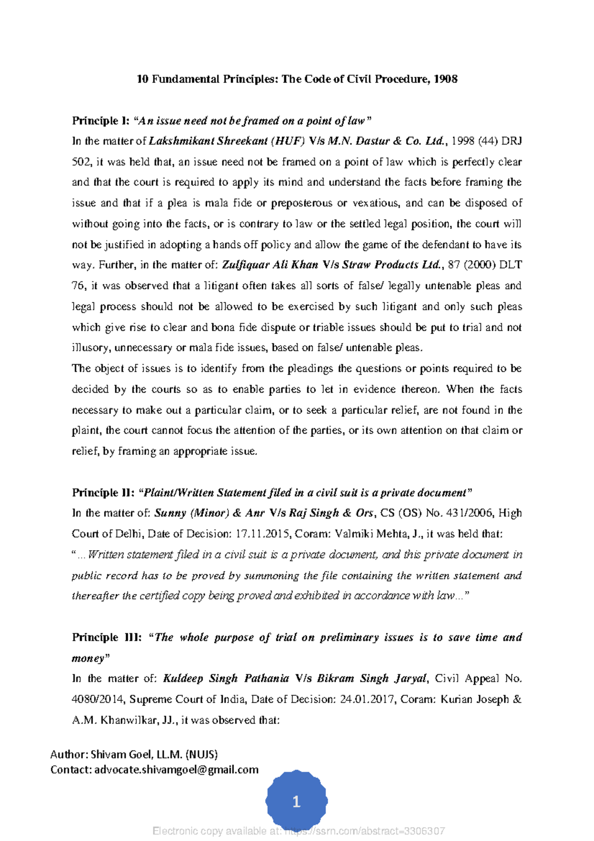 CPC 1908: 10 Fundamental Principles for Civil Procedure - Studocu