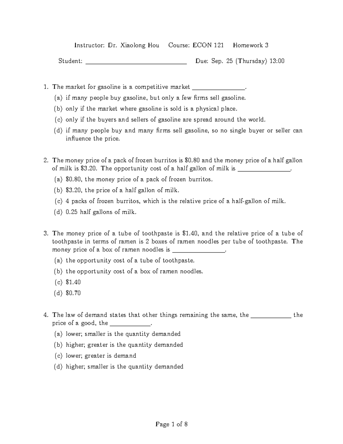 ECON 121 Homework 3 - Market Dynamics and Demand Analysis - Studocu