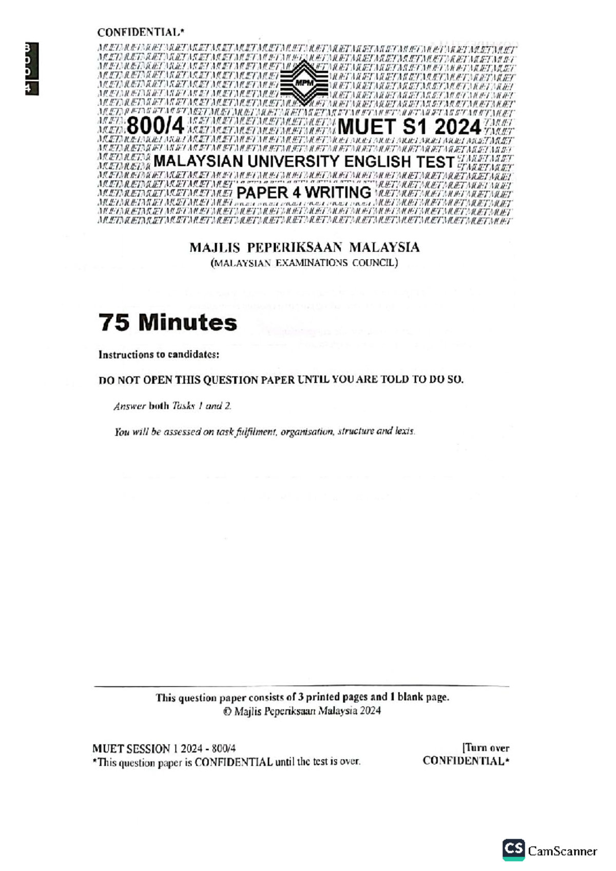 MUET Writing S1 2024 - Test Paper 4 Instructions & Tasks - Studocu