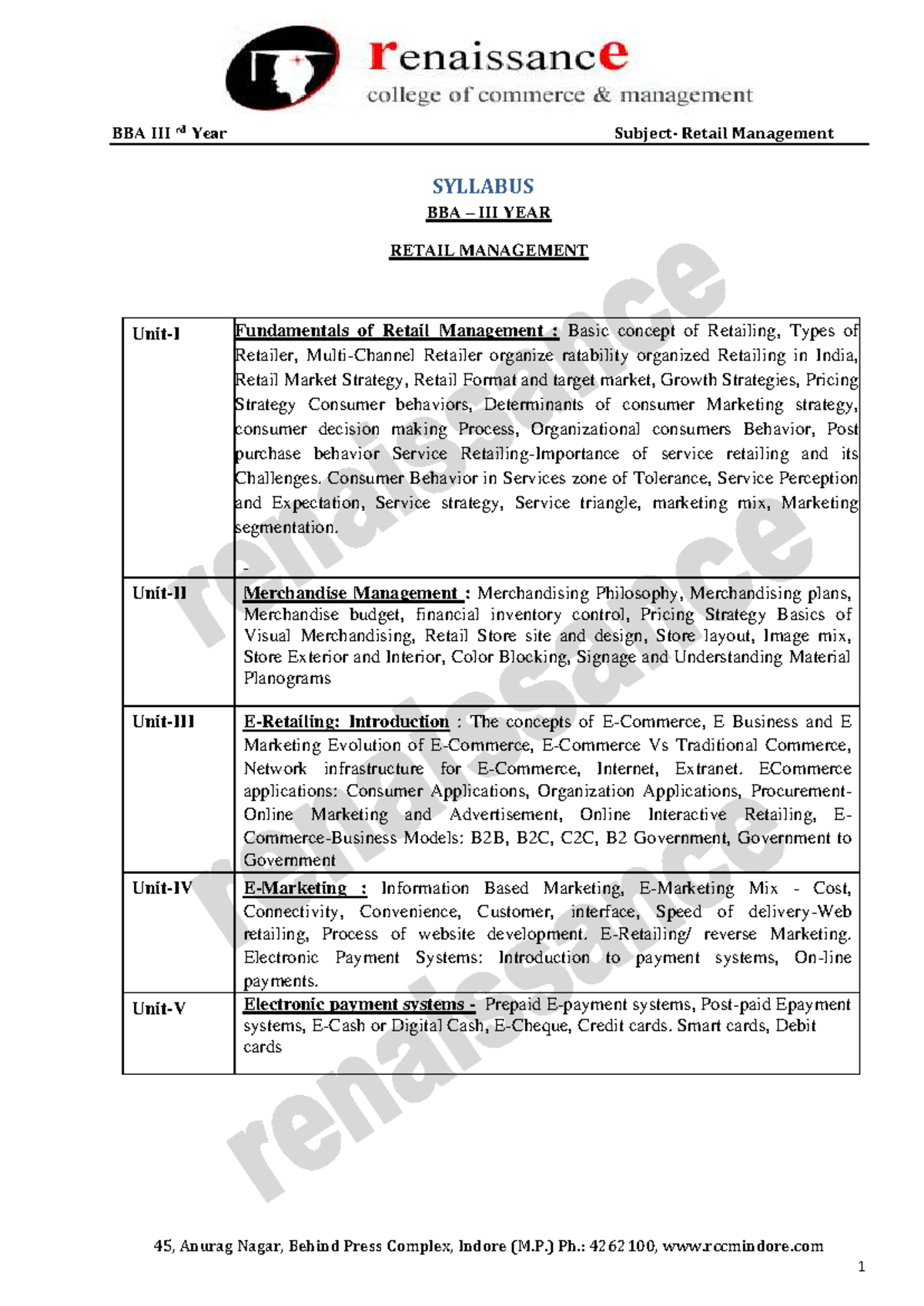 Retail management BBA 3rd year syllabus overview and key concepts - Studocu