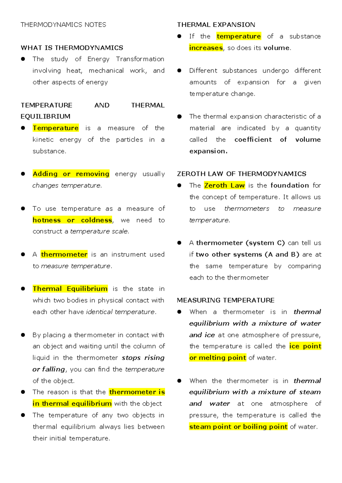 Thermodynamics notes - THERMODYNAMICS NOTES WHAT IS THERMODYNAMICS The ...