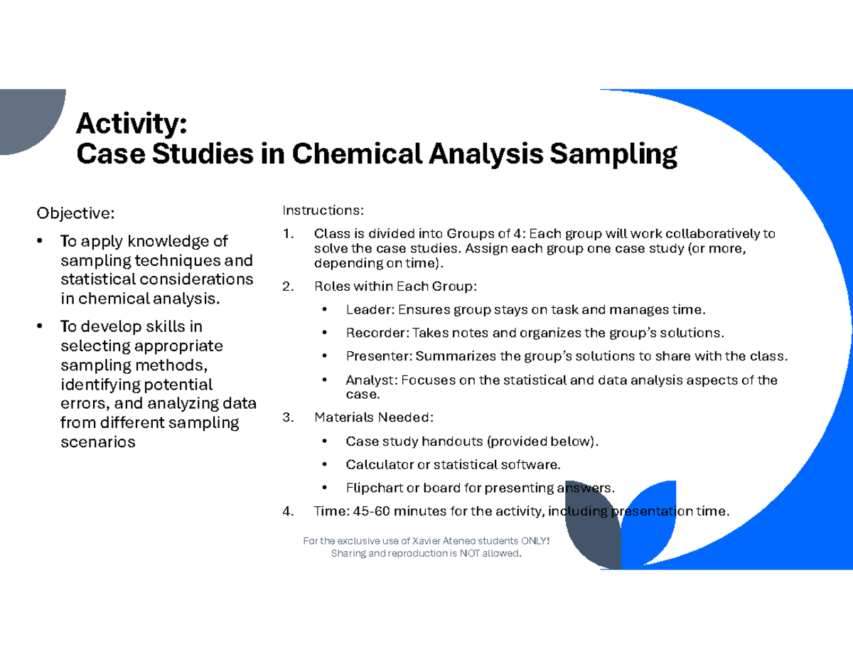 Case Studies in Chemical Sampling - Assignment 2024 - Activity: Case ...