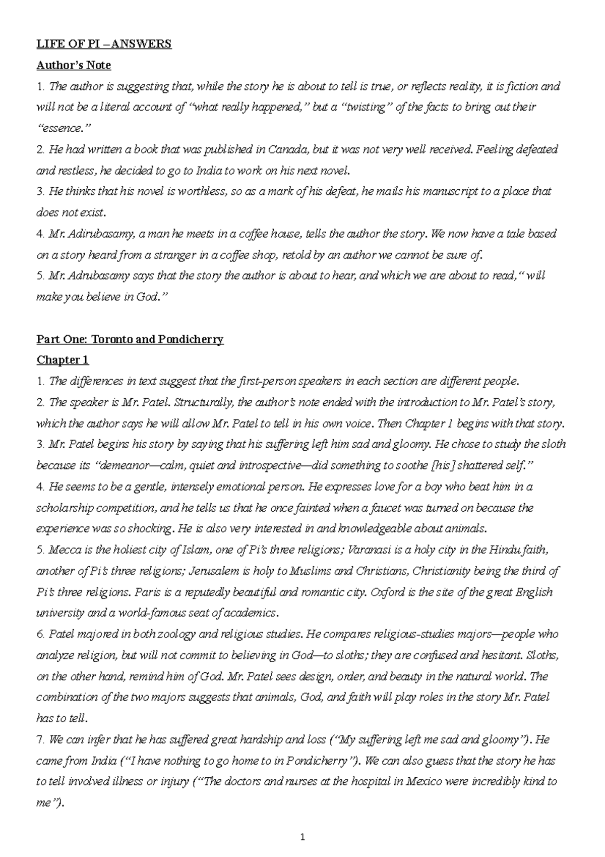 Life of Pi (ENG 101) Exam Q&A: Comprehensive Answer Guide - Studocu