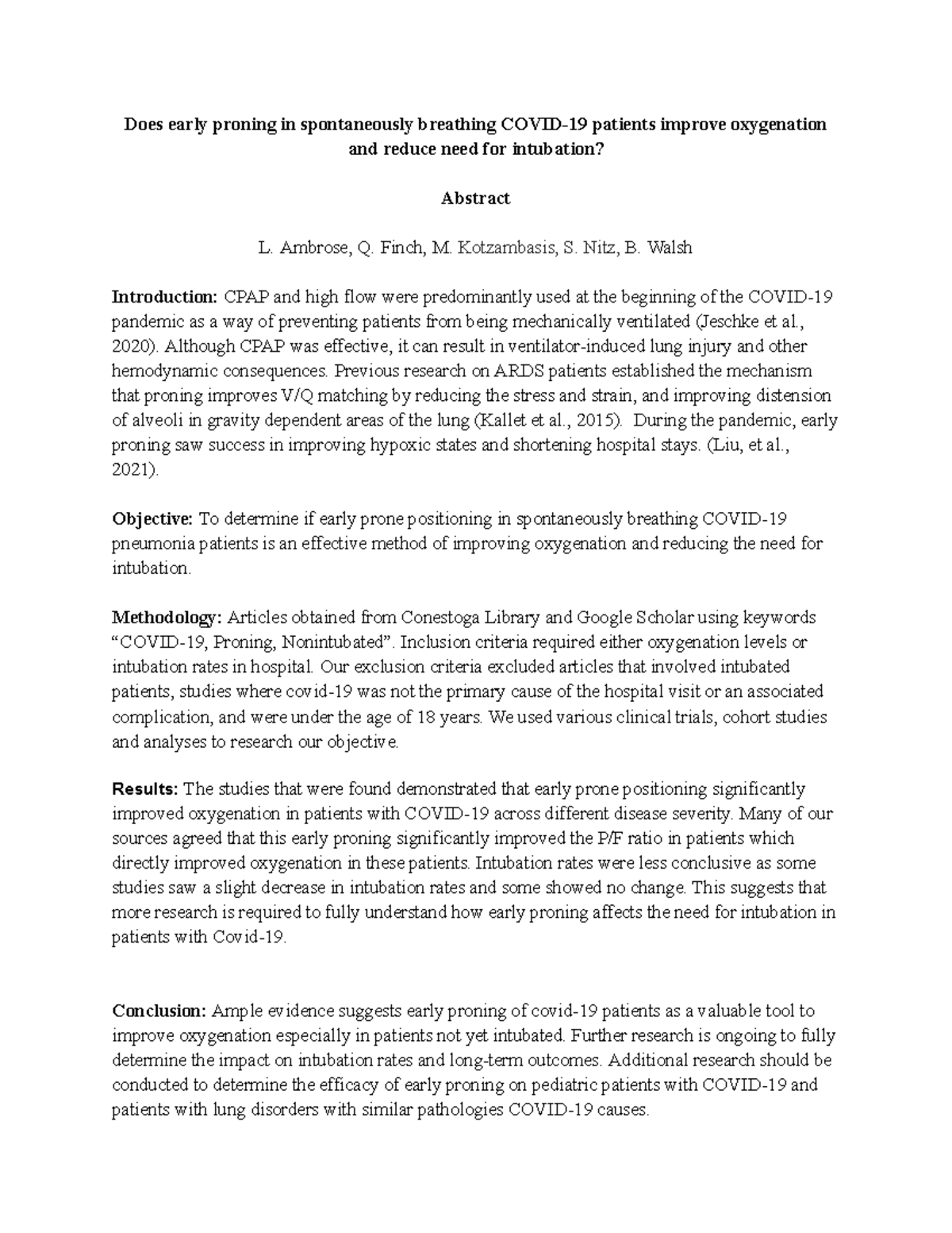 Early Proning in Spontaneously Breathing Patients: Impact on ...