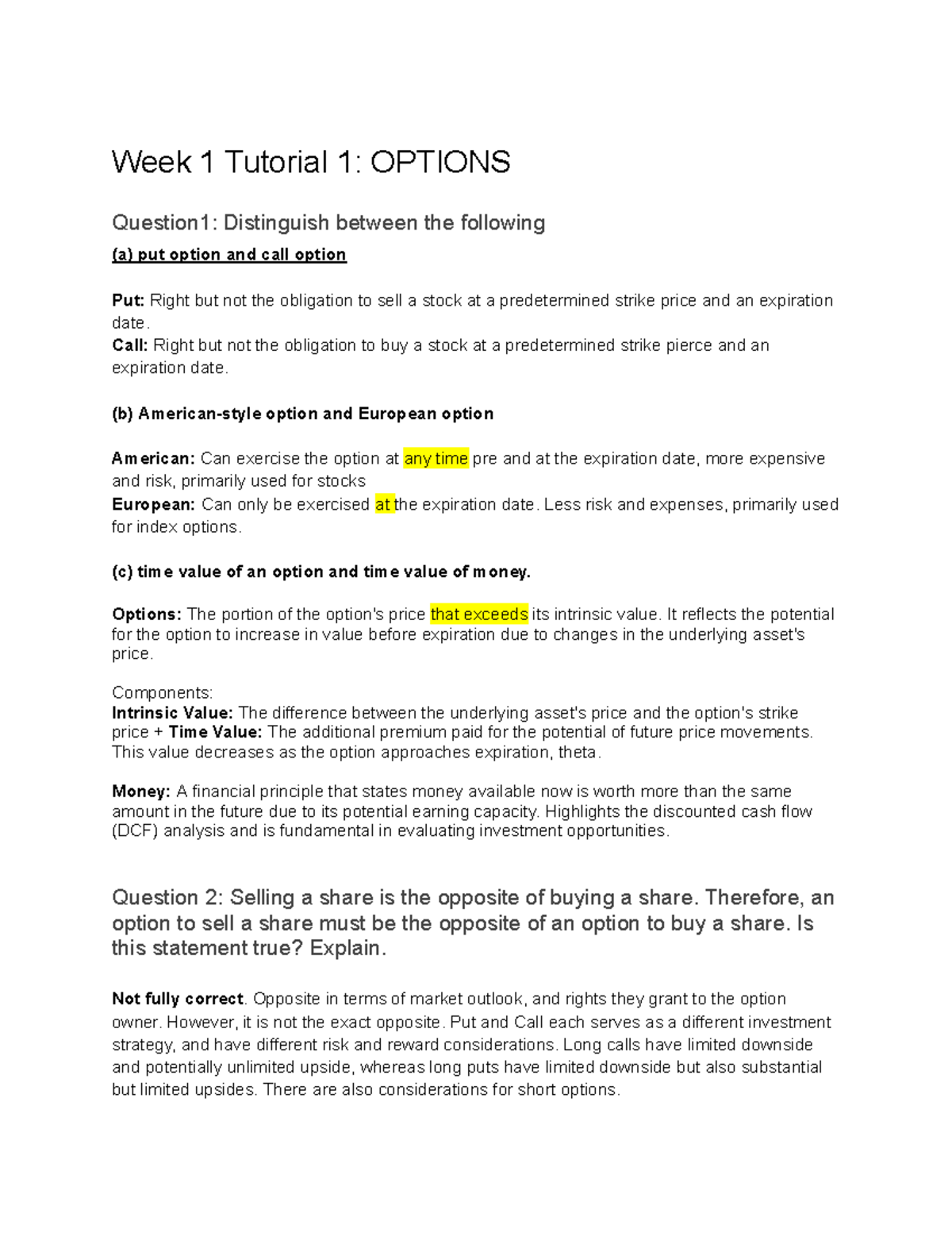 CFDM Tutorial 1 Summer - Week 1 Tutorial 1: OPTIONS Question1 ...