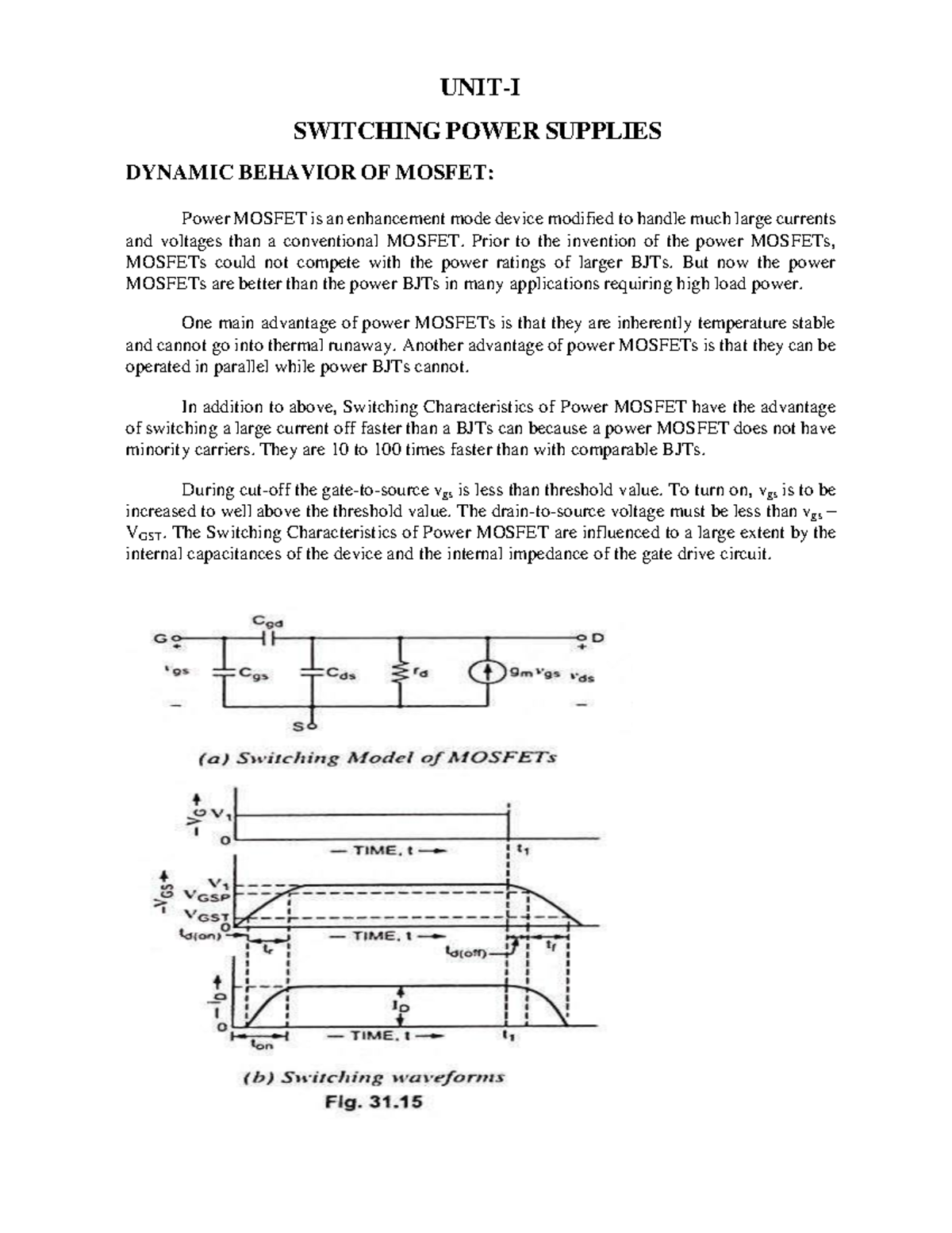 Ee3591 Power Electronics Unit I Notes On Power Mosfets Converters