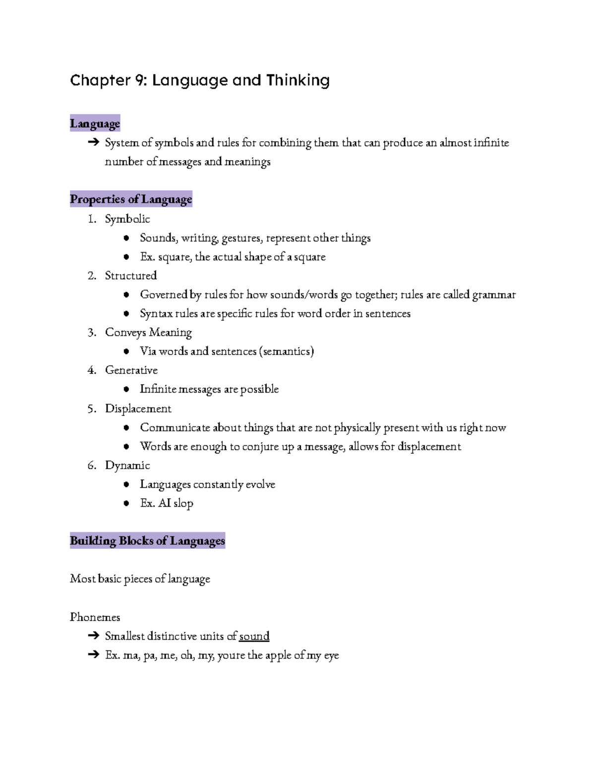 Psych 1003: Chapter 9 - Language and Thinking Overview - Studocu