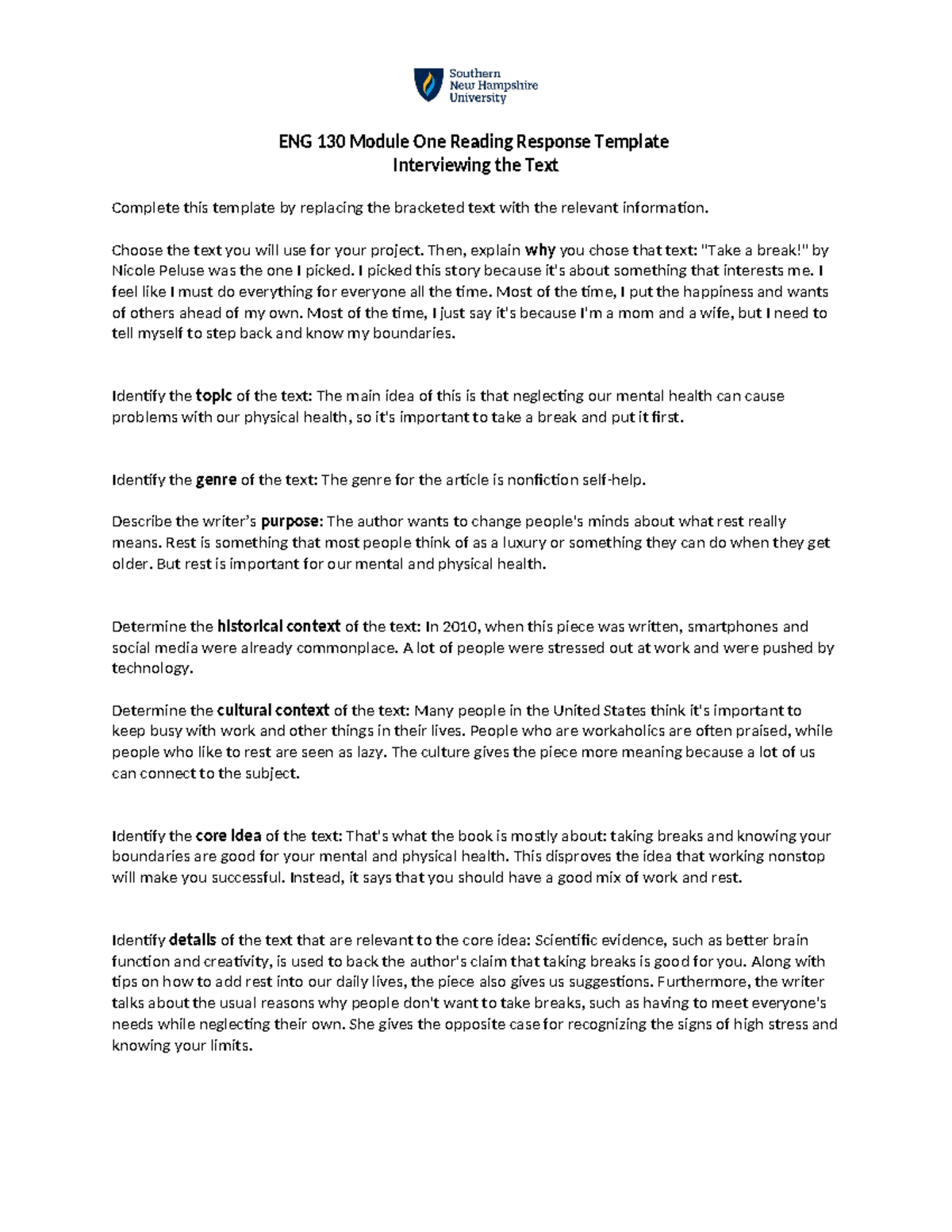 ENG 130 Module One Reading Response Template - ENG 130 Module One ...