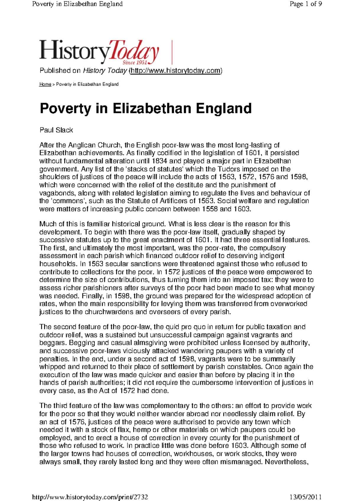 Poverty and Vagrancy in Elizabethan England: A Detailed Analysis - Studocu