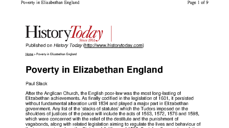 Poverty and Vagrancy in Elizabethan England: A Detailed Analysis - Studocu