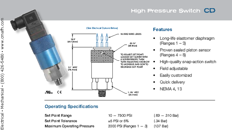 Nason CD-174 High Pressure Switch Specifications & Features - Studocu