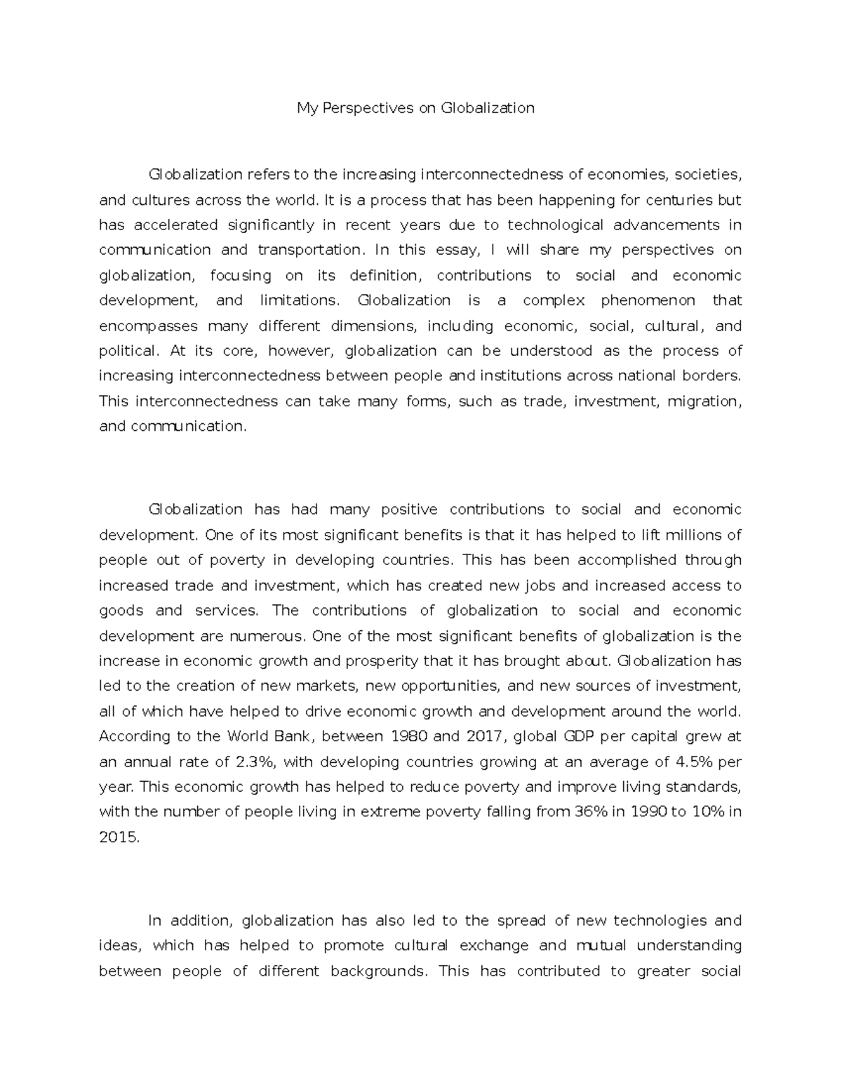 Perspectives on Globalization: Economic & Social Impacts (BSME) - Studocu