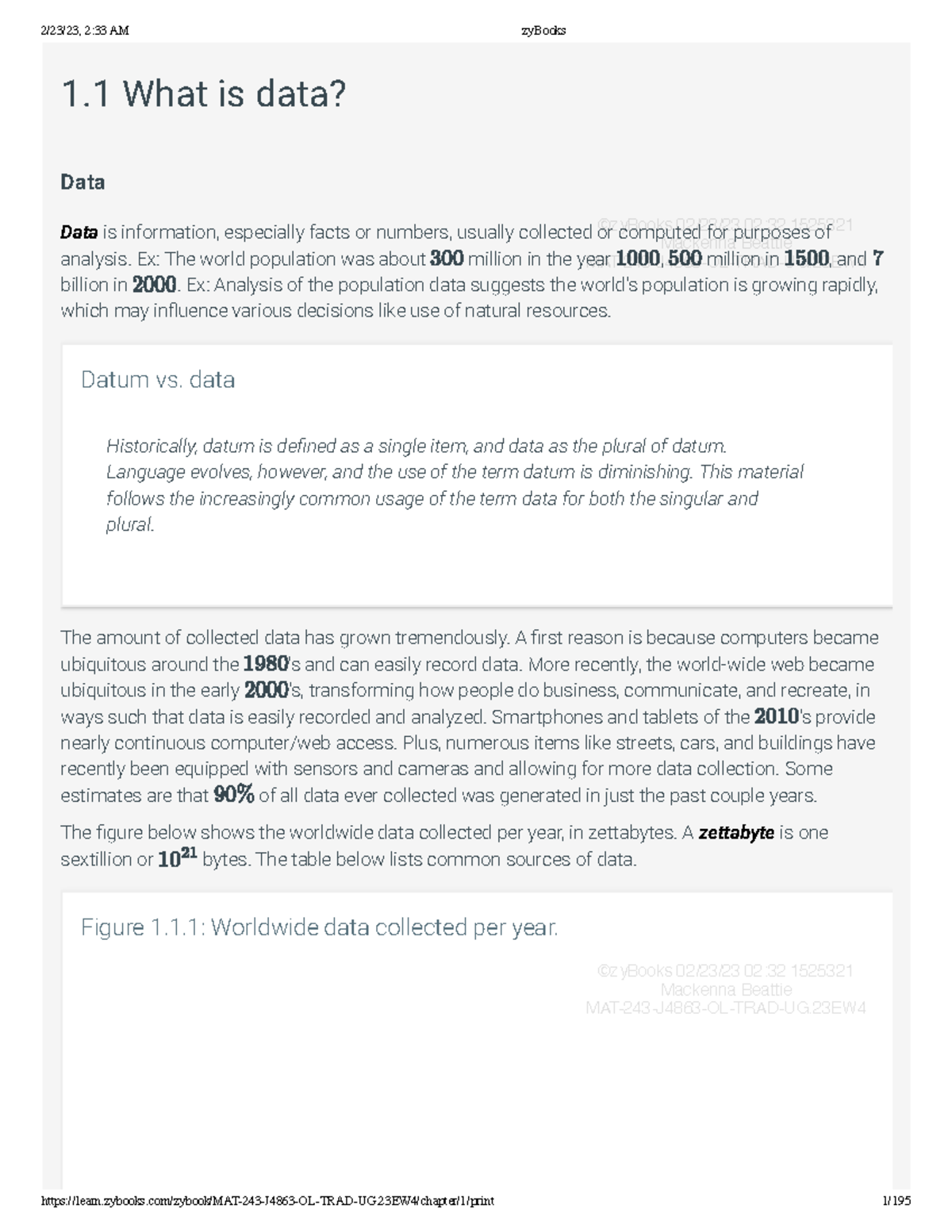Module 1 Overview: Understanding Data in MAT 243 - Studocu