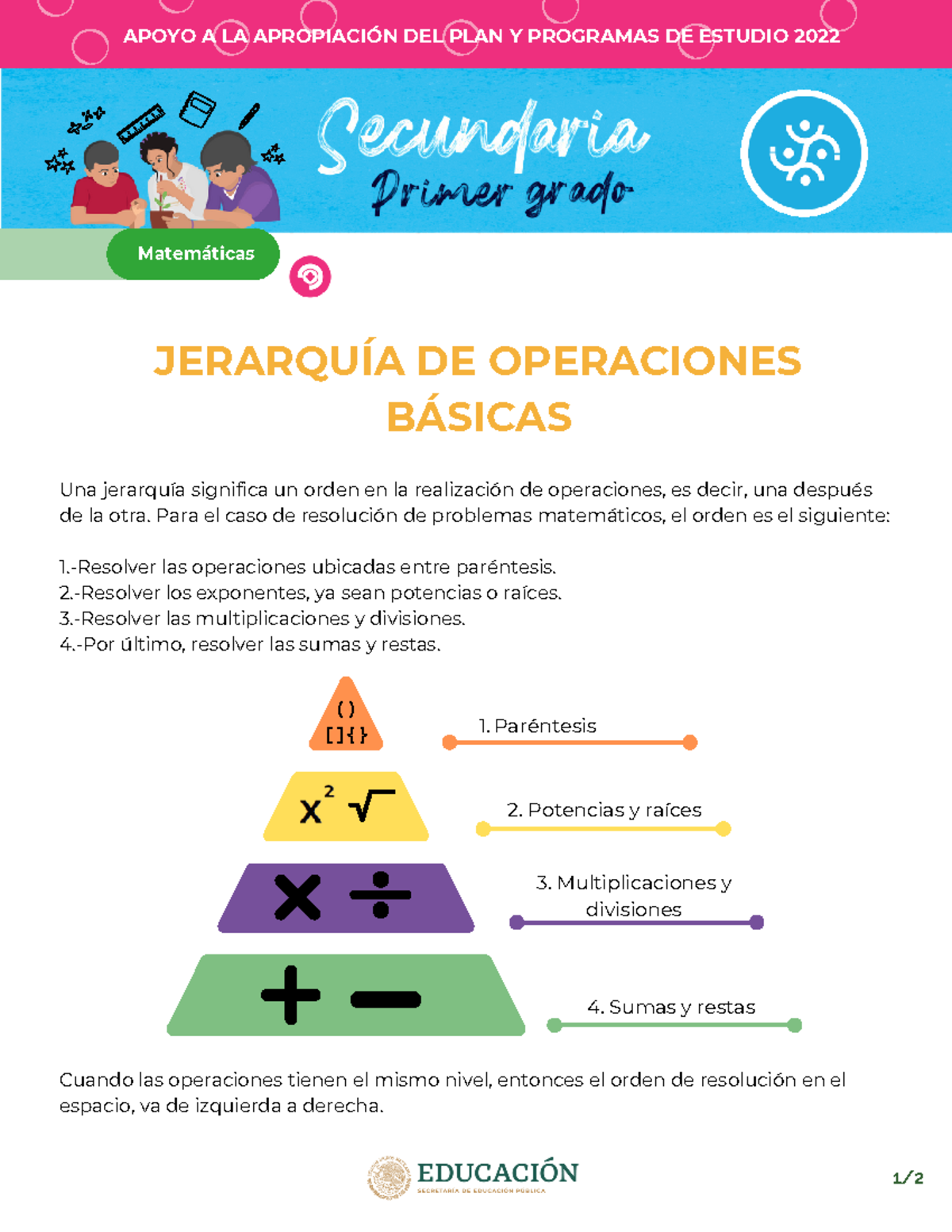 Mat 1° -Jerarquia-de-operaciones-basicas - APOYO A LA APROPIACIÓN DEL PLAN Y PROGRAMAS DE ...