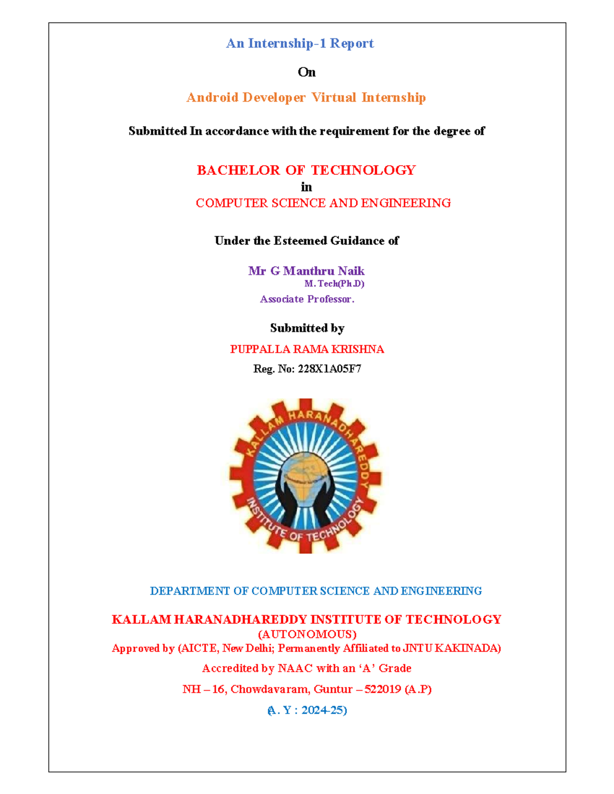 Android Developer Virtual Internship Report - B.Tech CSE 2024-25 - Studocu