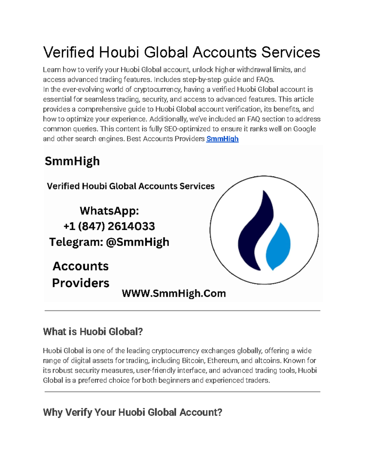 Verified Houbi Global Accounts Services - Includes step-by-step guide ...